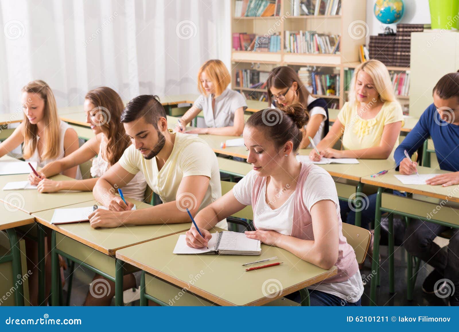 Group of Students Working in Classroom Stock Image - Image of synopsis ...