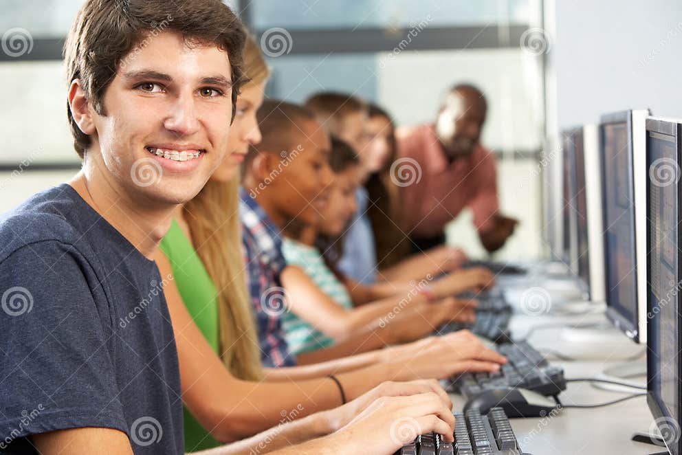Group of Students Working at Computers in Classroom Stock Image - Image ...