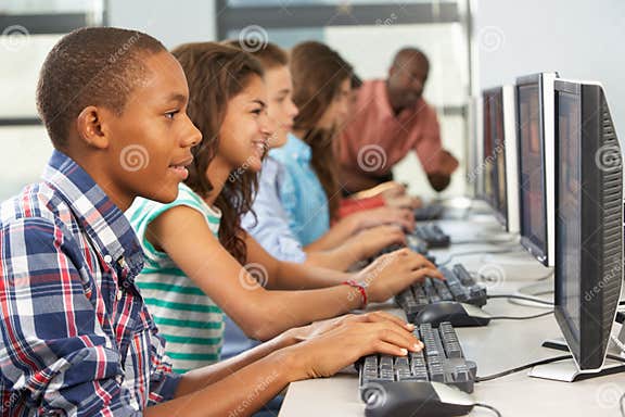 Group of Students Working at Computers in Classroom Stock Image - Image ...