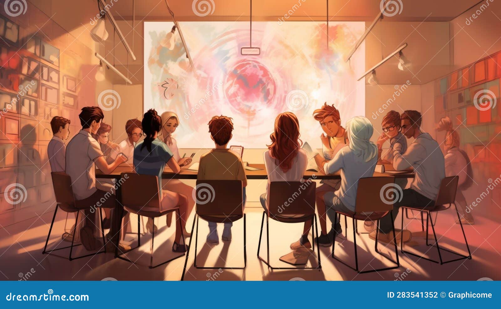 Students Working in a Classroom Stock Illustration - Illustration of ...