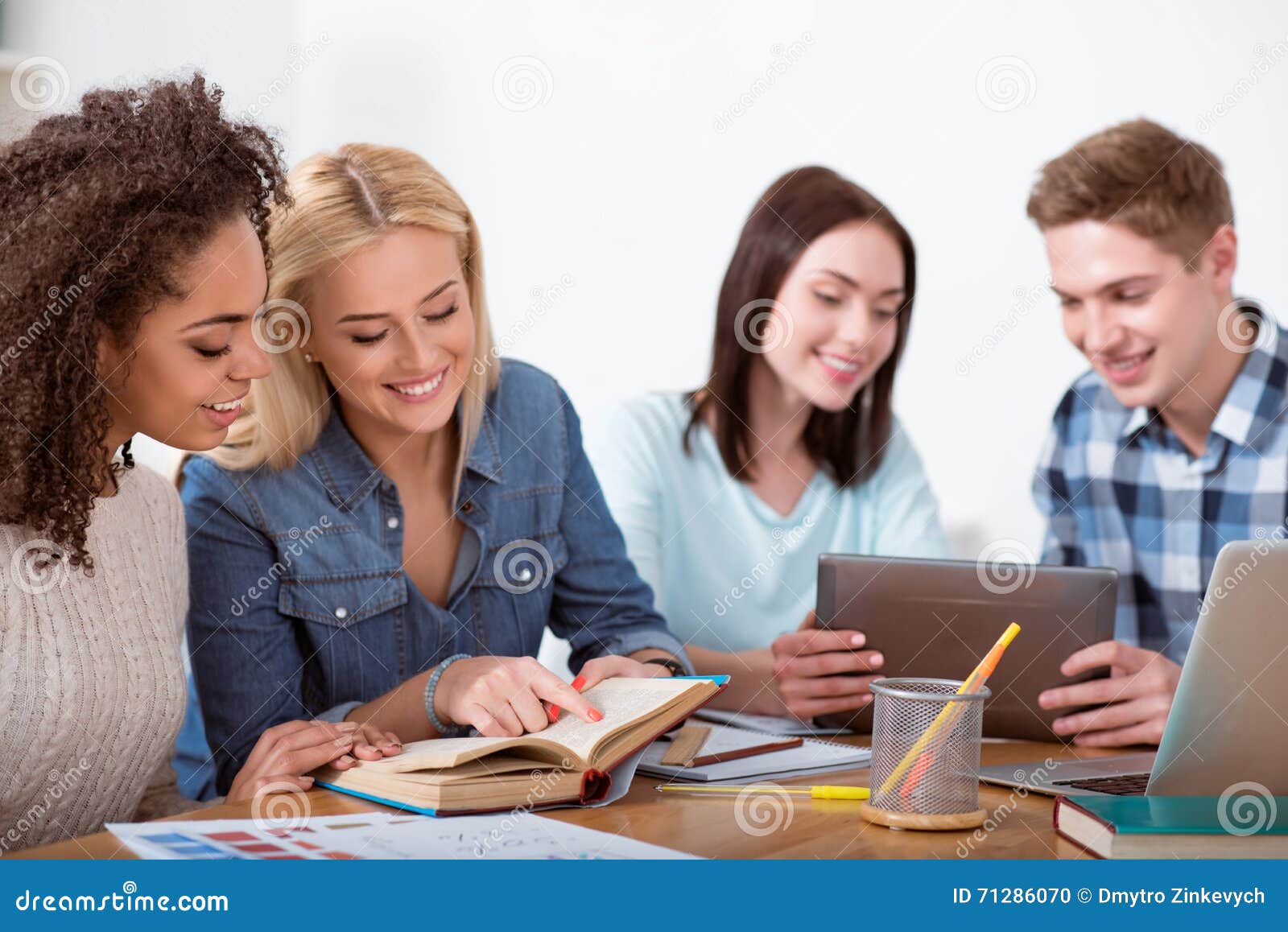 Group of Students Working in the Library Stock Photo - Image of read ...