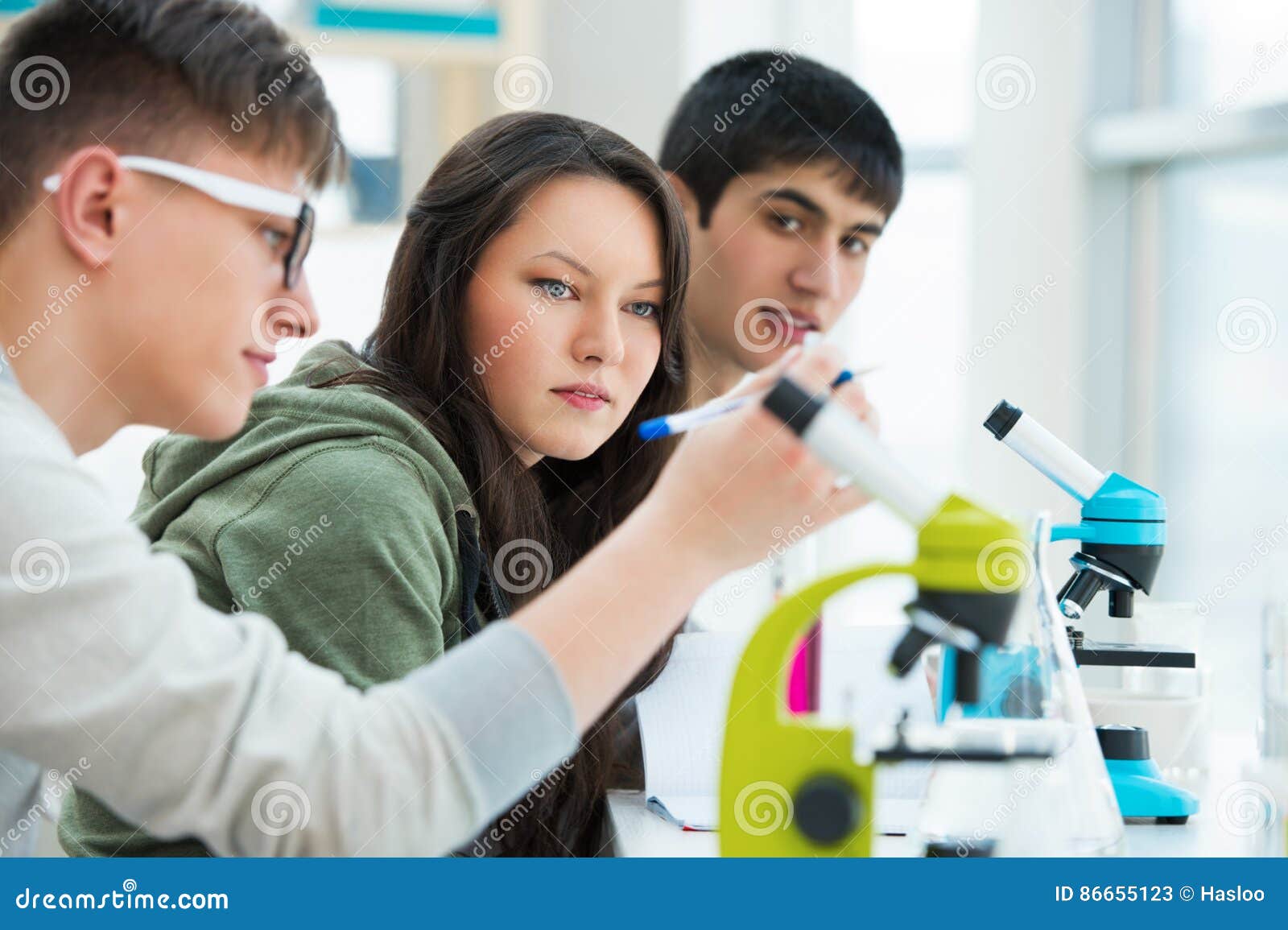 Group of Students Working Together at Laboratory Stock Image - Image of ...