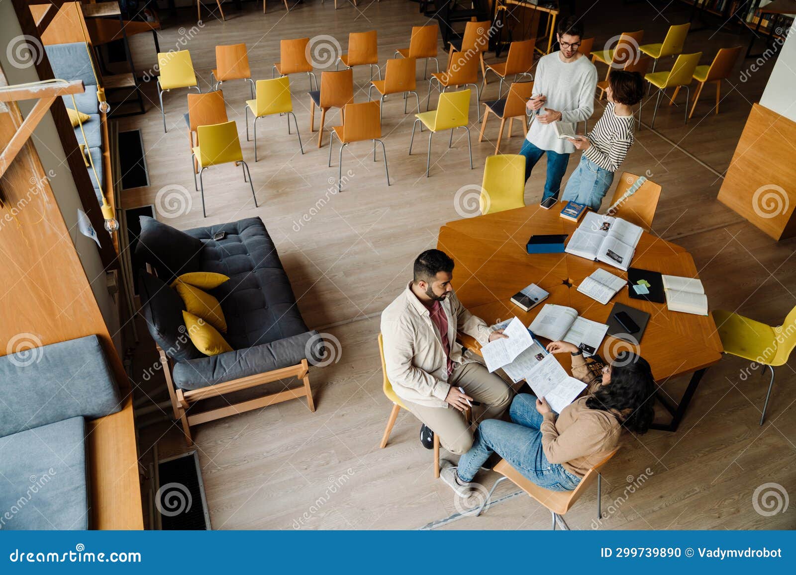 Group of Students Working on University Project in Library Stock Photo ...