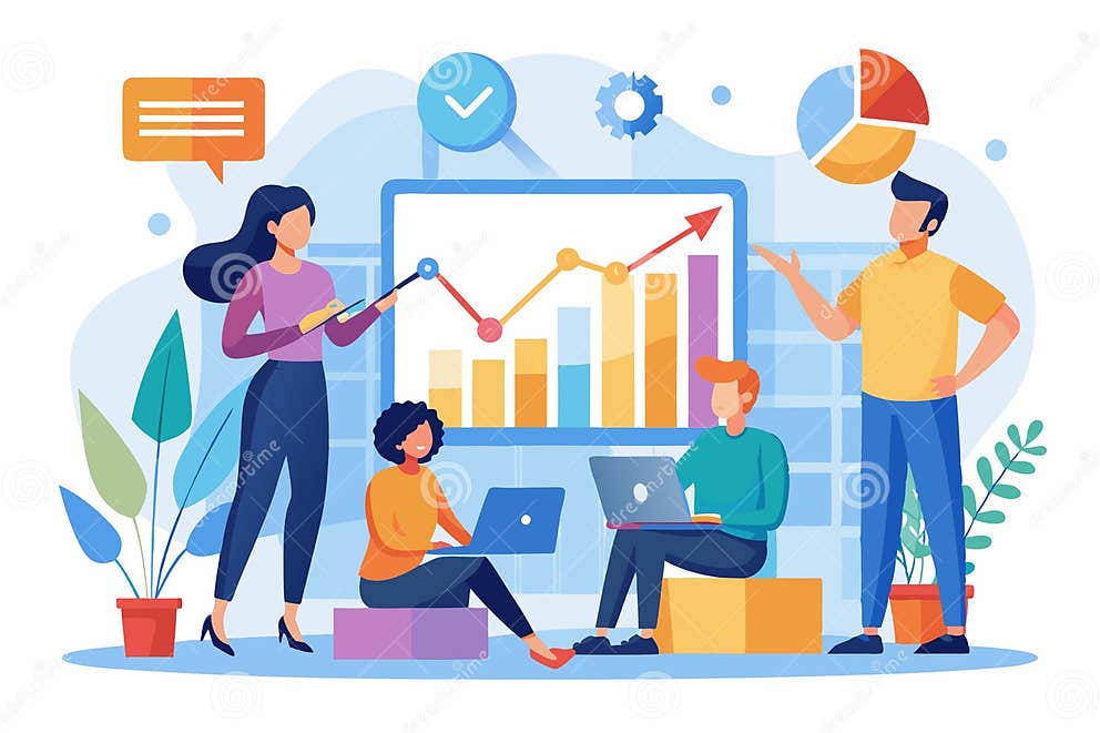 A Group Studies Growth Data on a Screen, Discussing Trends and ...