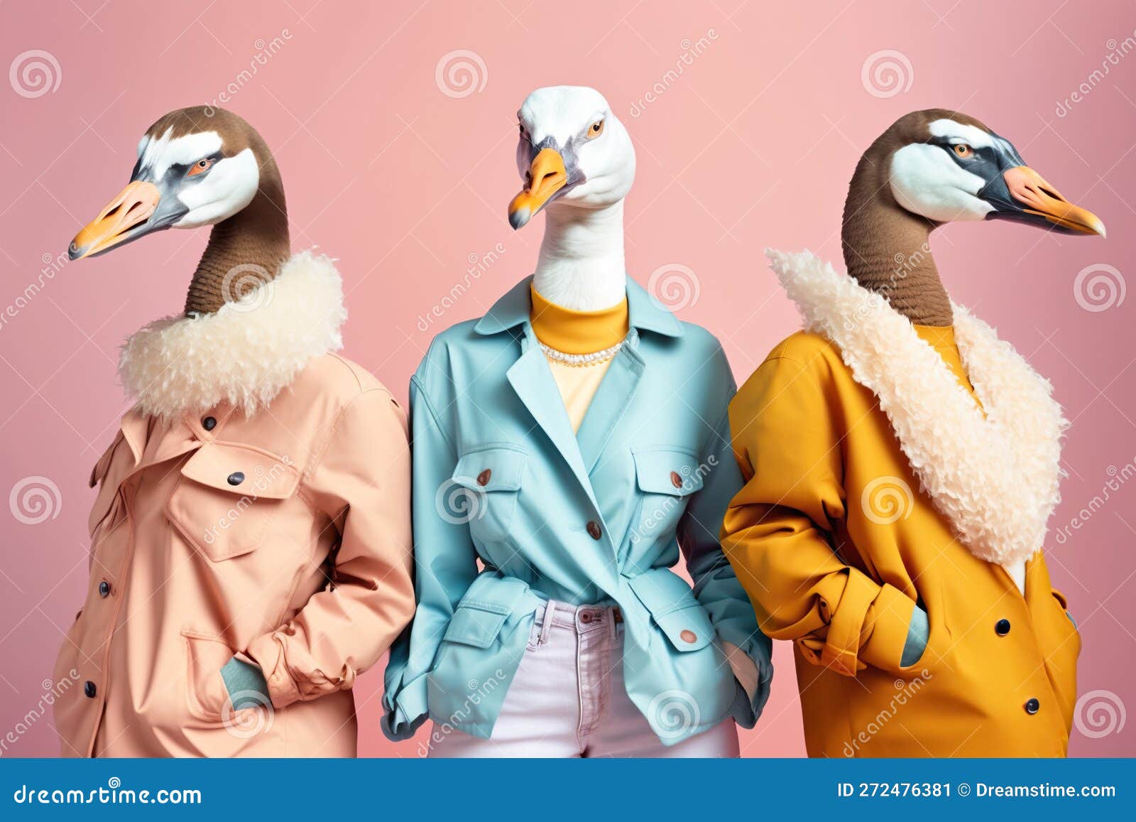 Group Studio Portrait of Body-positive Ducks in the Clothes, Created ...