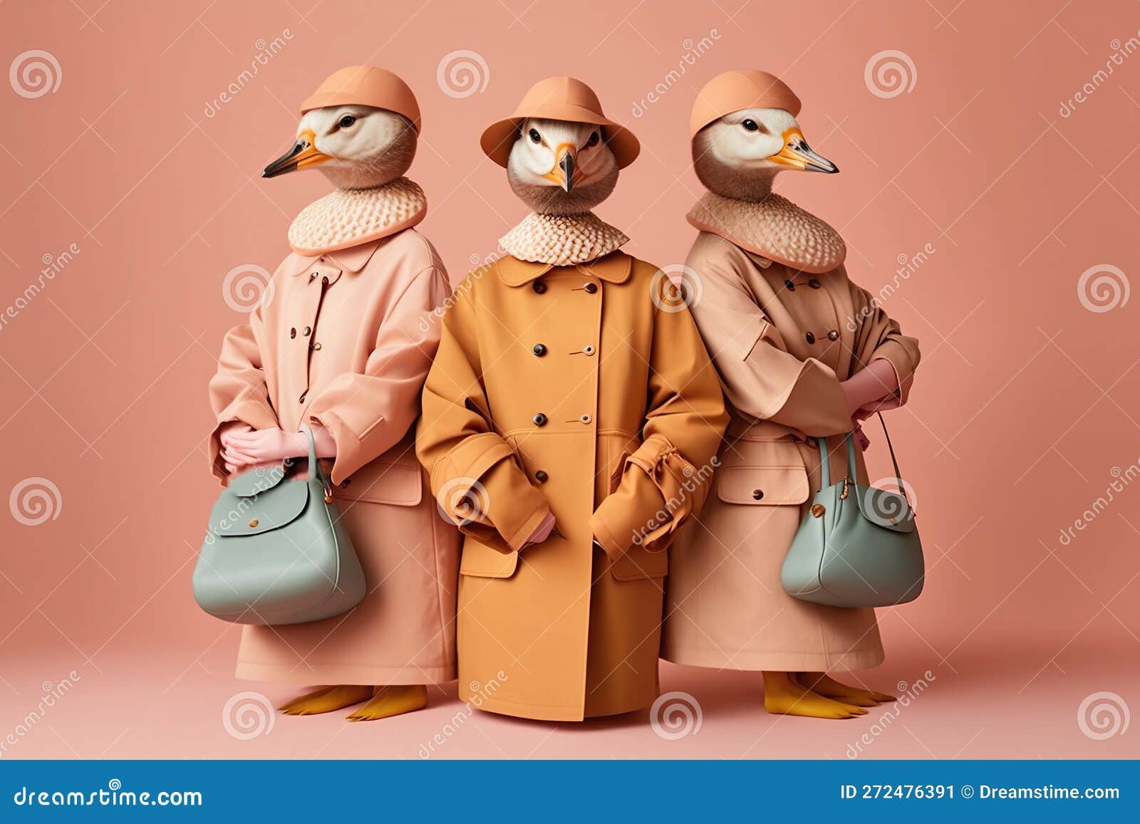 Group Studio Portrait of Body-positive Ducks in the Clothes, Created ...