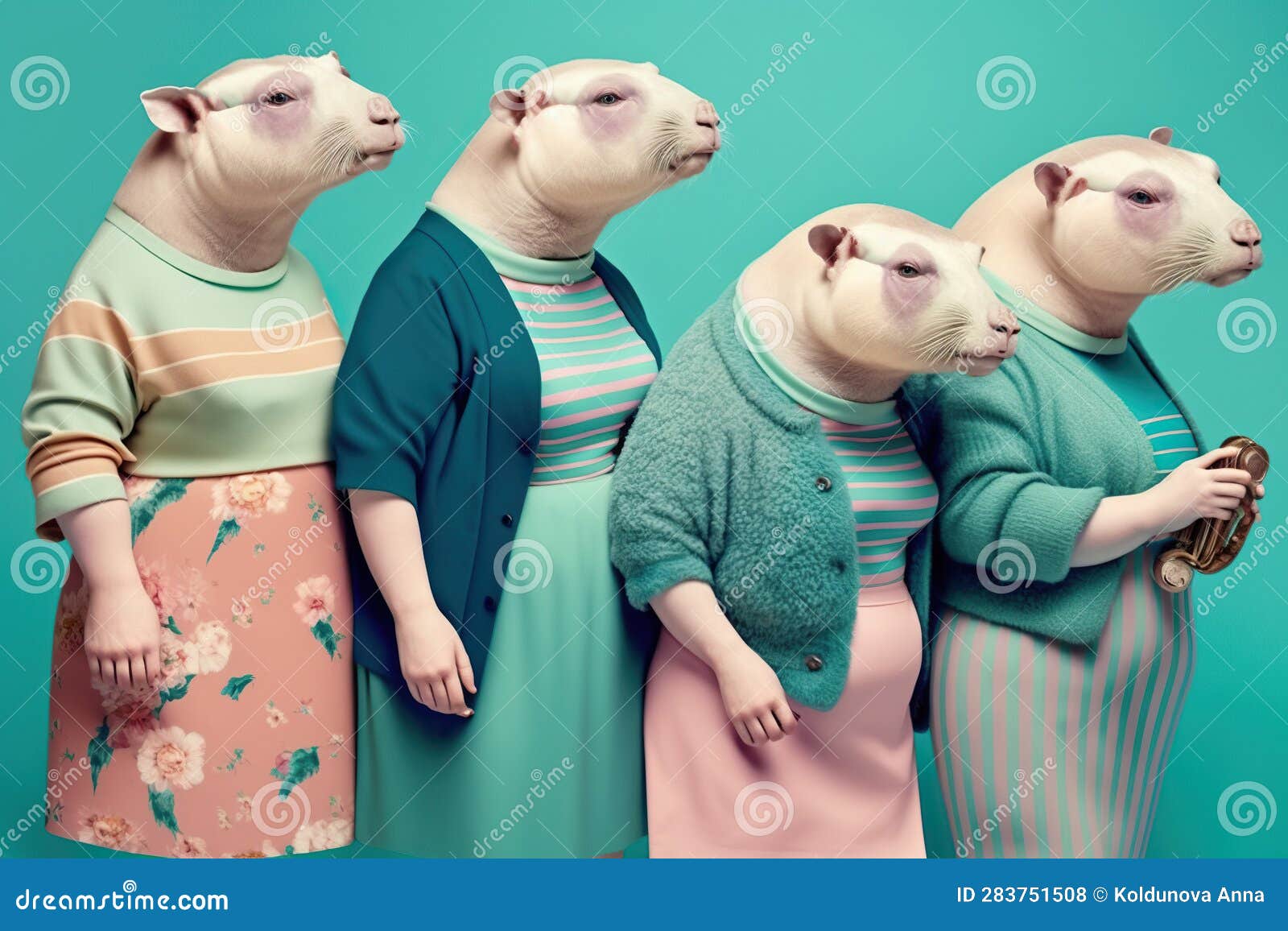 Group Studio Portrait of Fat Badgers in Clothes , Created with ...