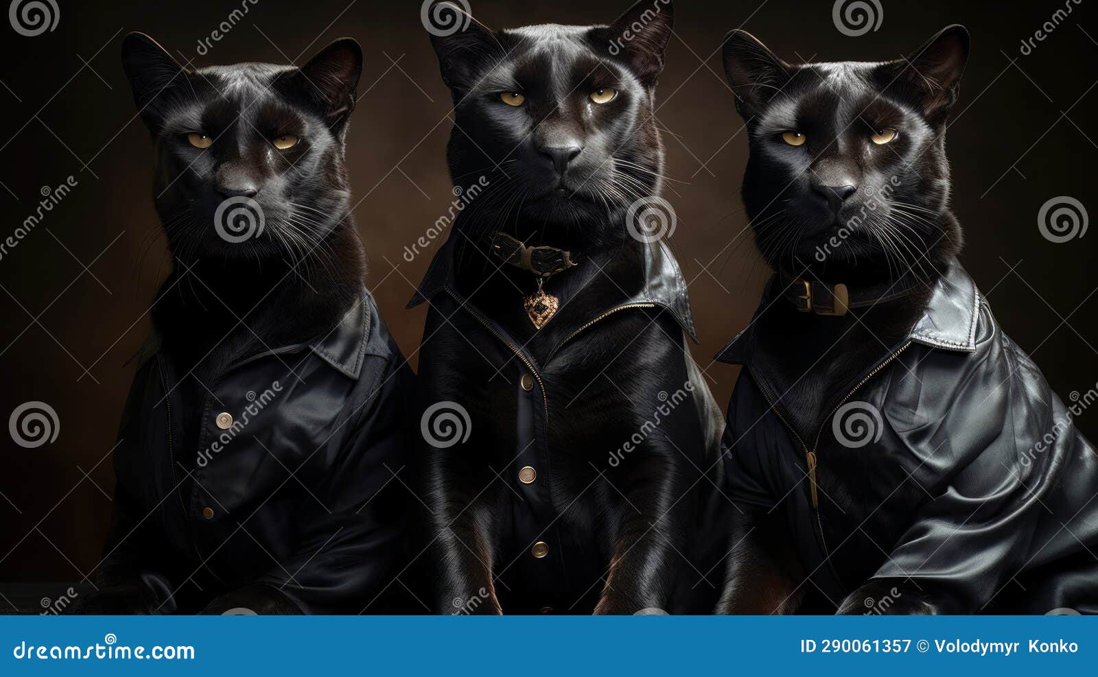Group Studio Portrait of Fat Black Panthers in the Clothes. Generative ...