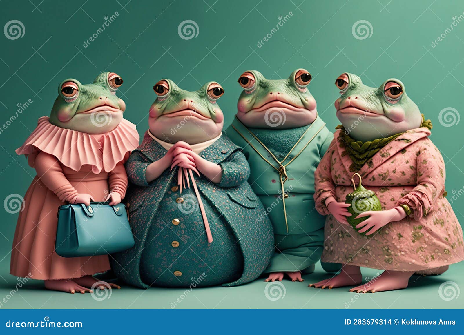 Group Studio Portrait of Fat Frogs in Clothes, Concept of ...