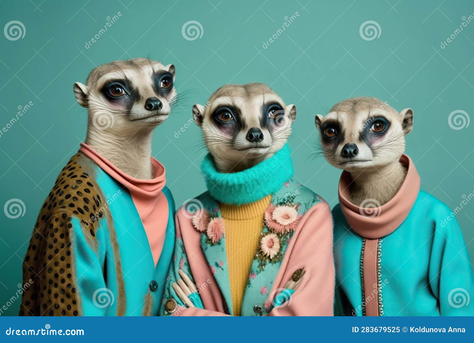 Group Studio Portrait of Fat Meerkats in Clothes, Concept of ...