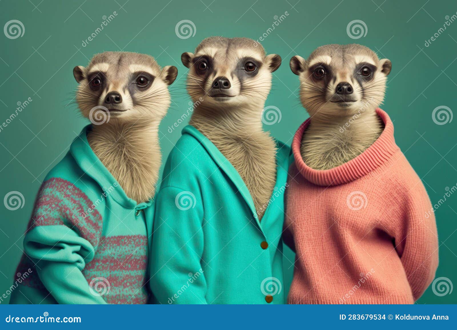 Group Studio Portrait of Fat Meerkats in Clothes, Concept of ...