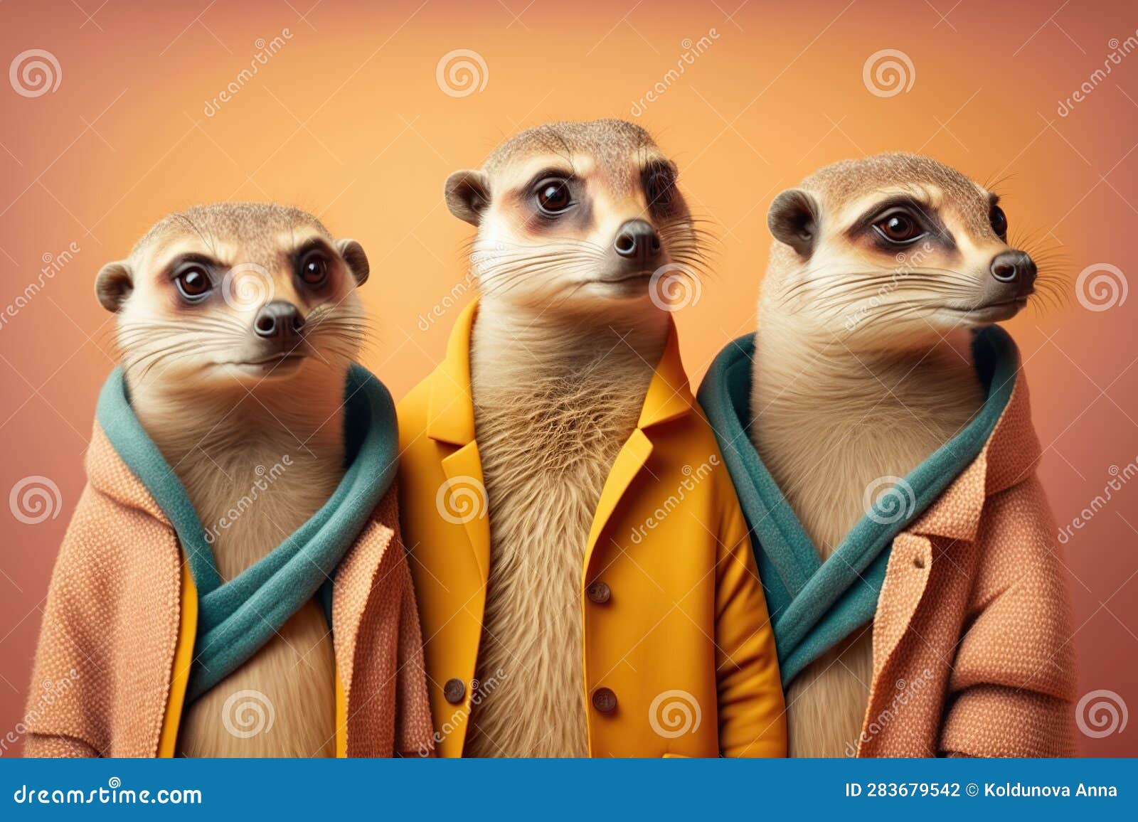 Group Studio Portrait of Fat Meerkats in Clothes, Concept of ...