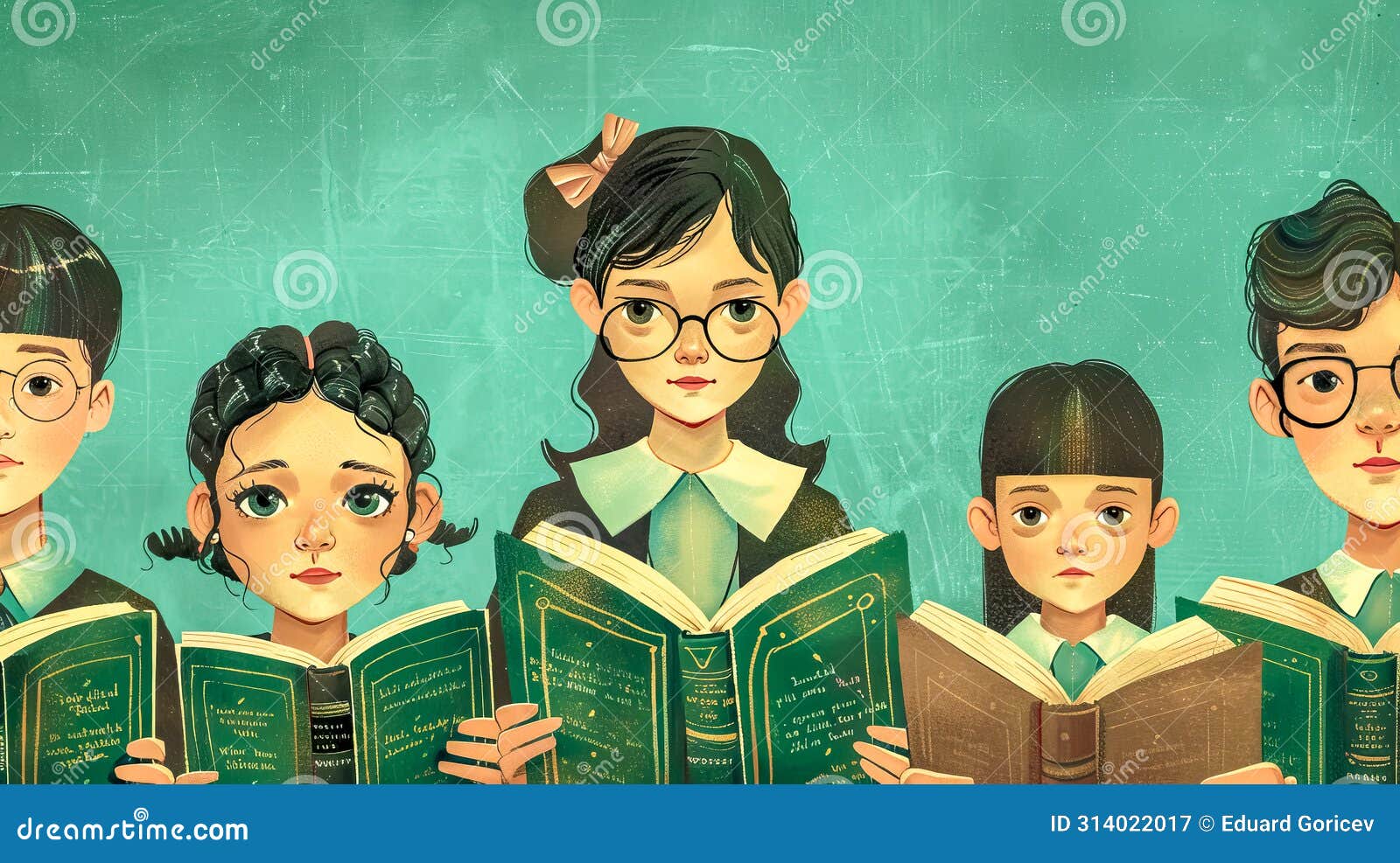 Group of Studious Children with Books Illustration Stock Image - Image ...