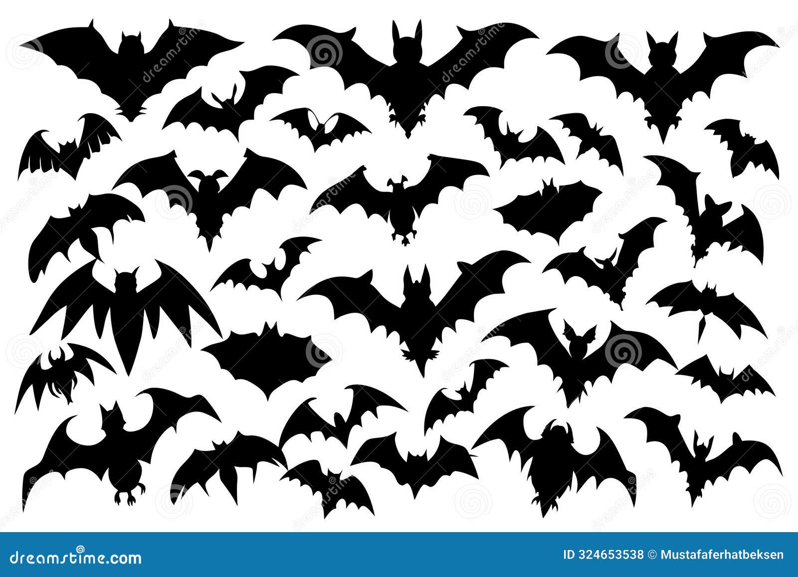 A Group of Stylized Bat Silhouettes Mid-flight Stock Illustration ...