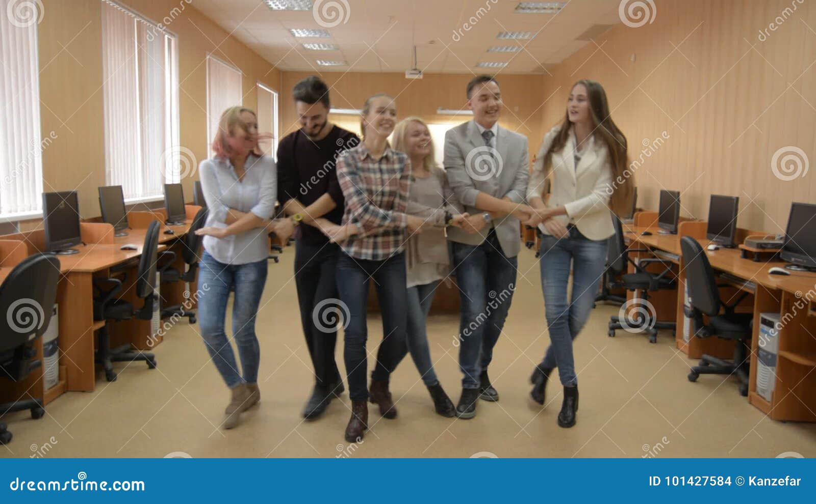 Group of Successful People Dancing in a Computer Room Stock Footage ...