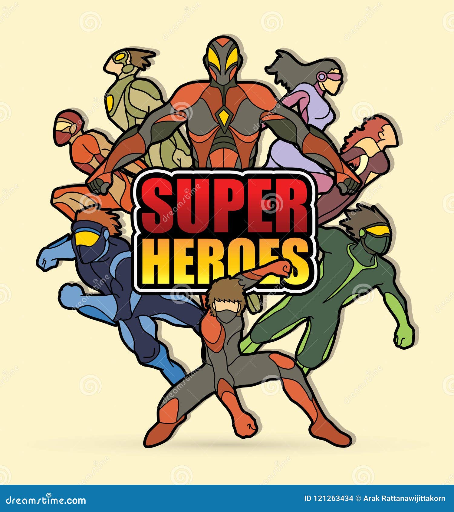 Group of Super Heroes Action Stock Vector - Illustration of character ...