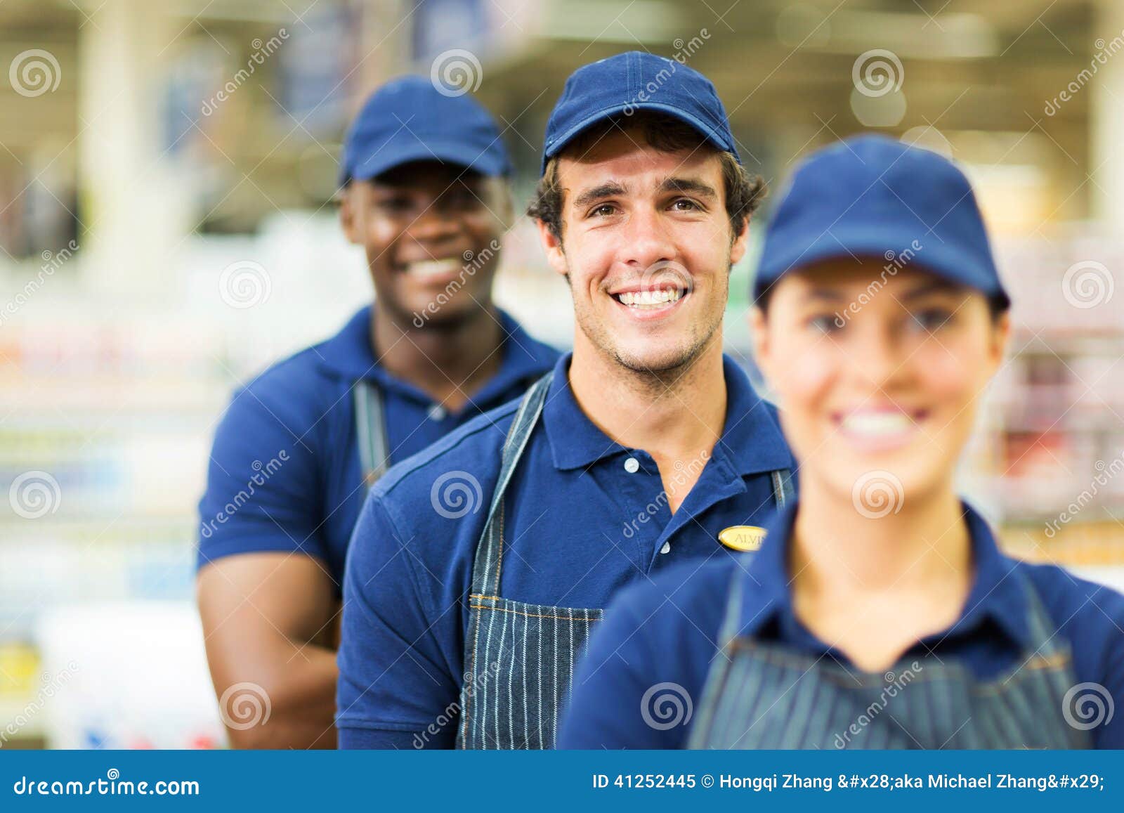 Group supermarket workers stock image. Image of cheerful - 41252445