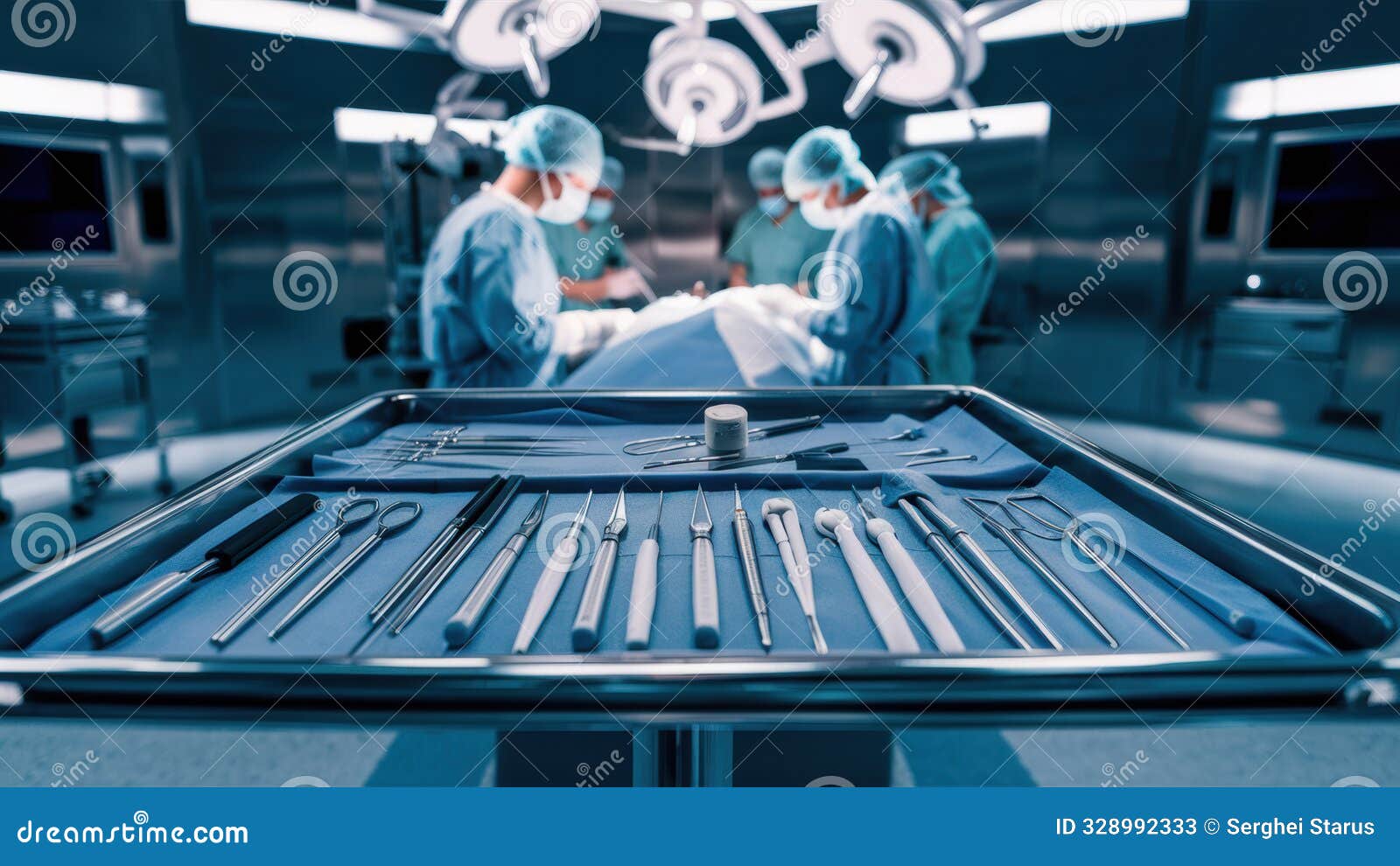 A Group Of Surgeons In A Hospital Room With Surgical Tools, AI Royalty ...