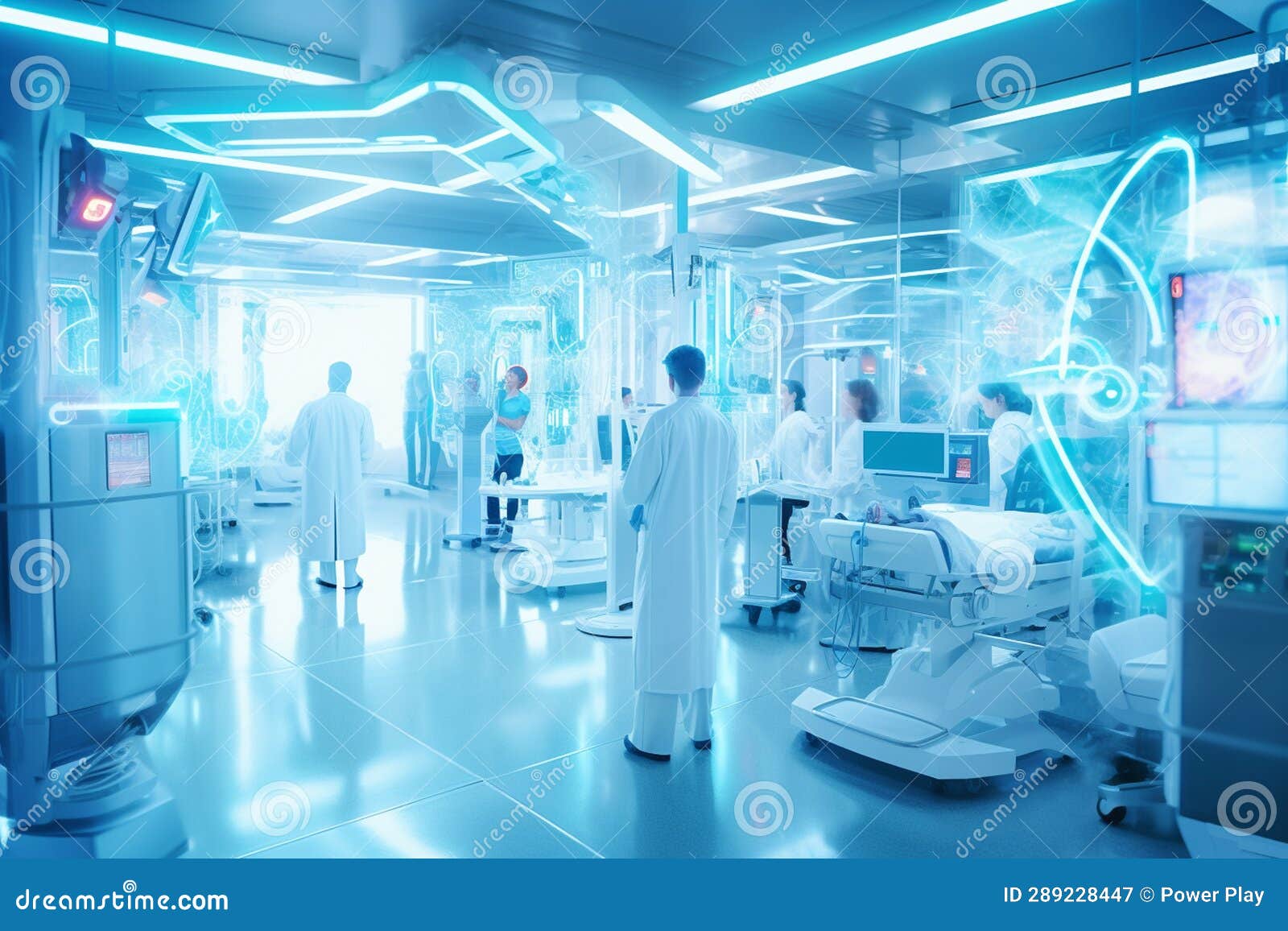 Group of Surgeons in Operating Room Take with Art Lighting and Blue ...