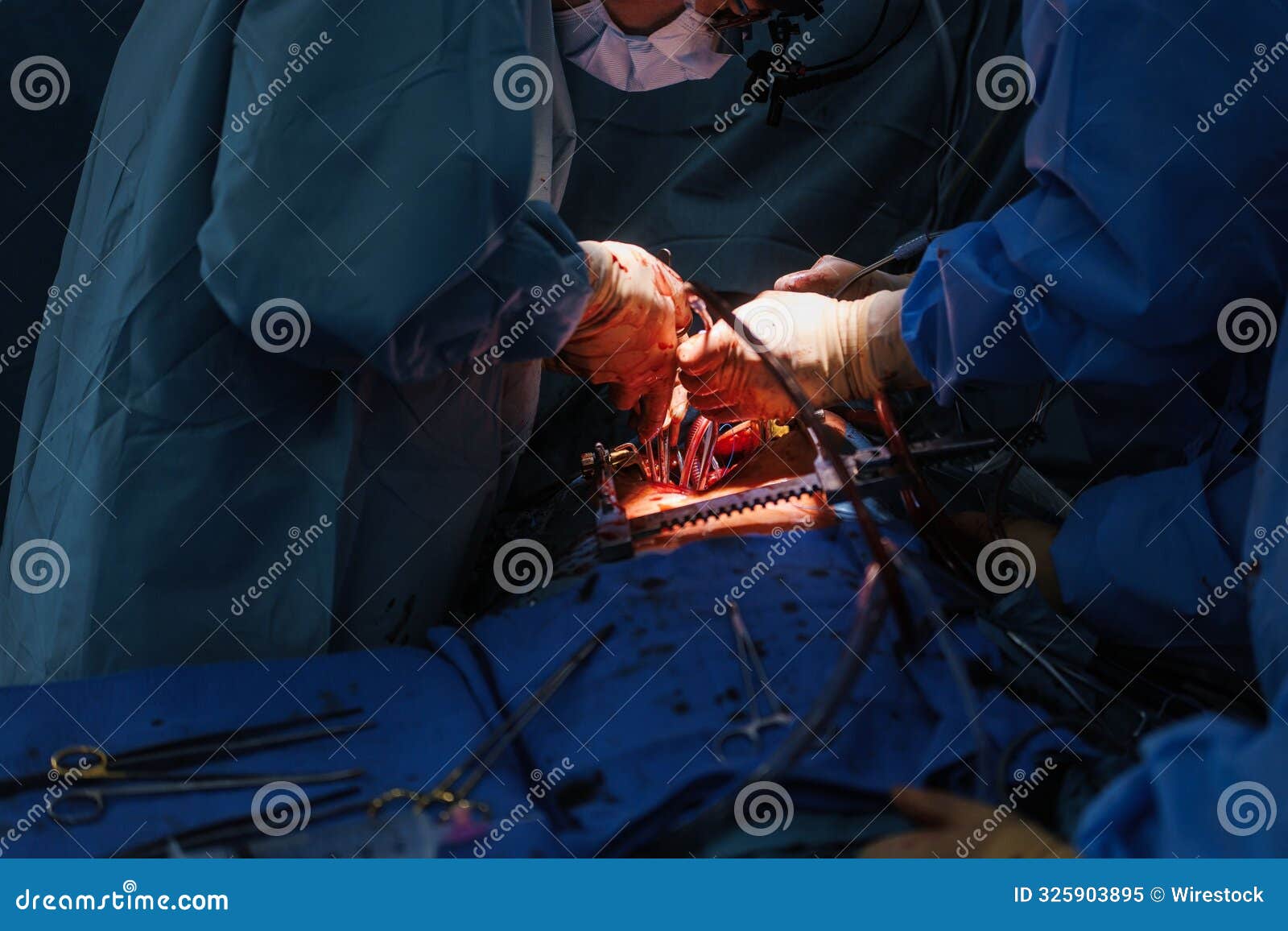 Group of Surgeons Performing Complex Heart Surgery in a Sterile ...