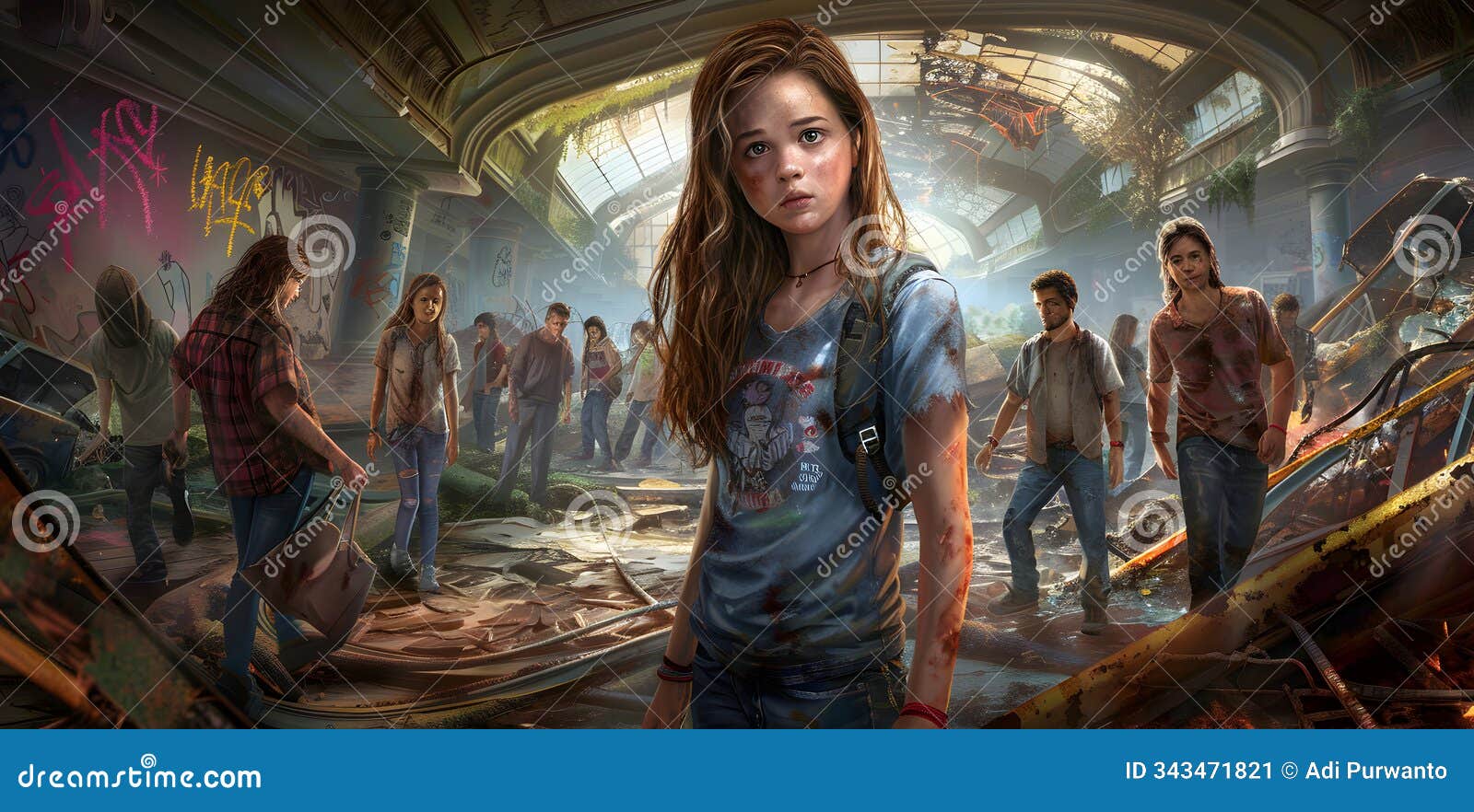 A Group of Survivors in a Post-apocalyptic Urban Setting, Highlighting ...