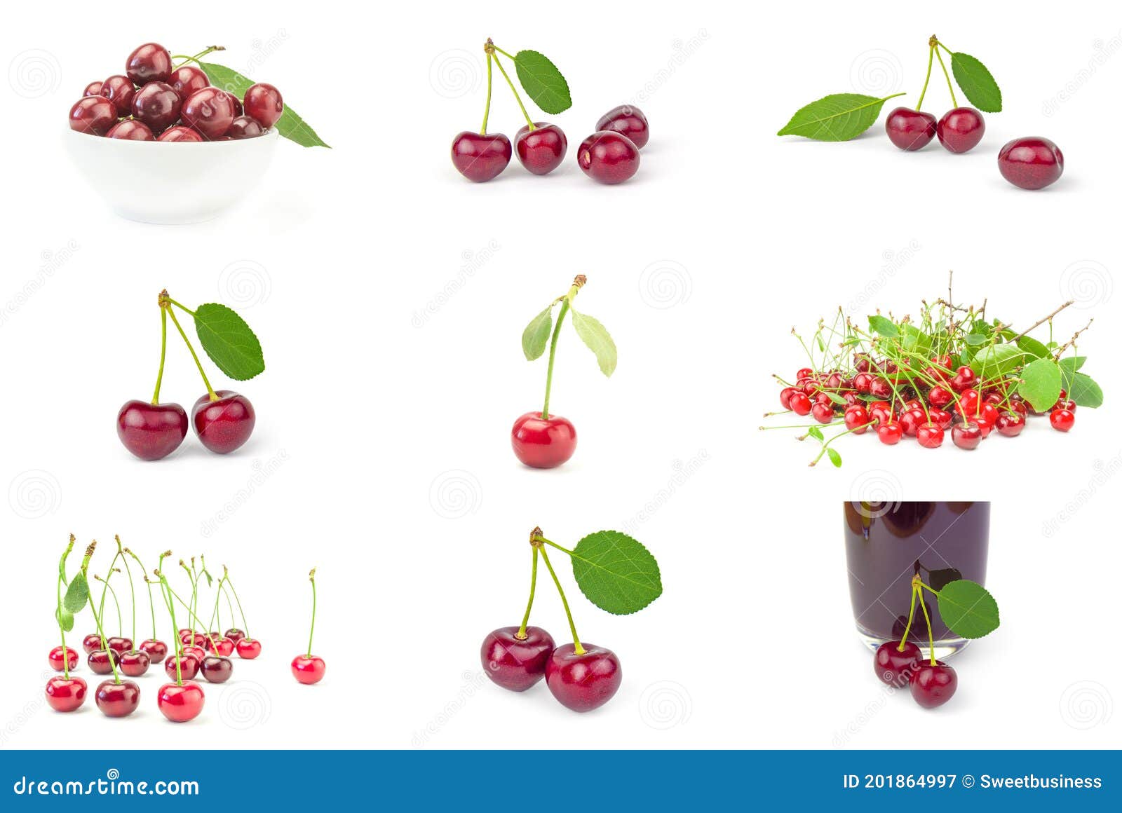 Collage of Cherry on a Isolated White Background Stock Image - Image of ...