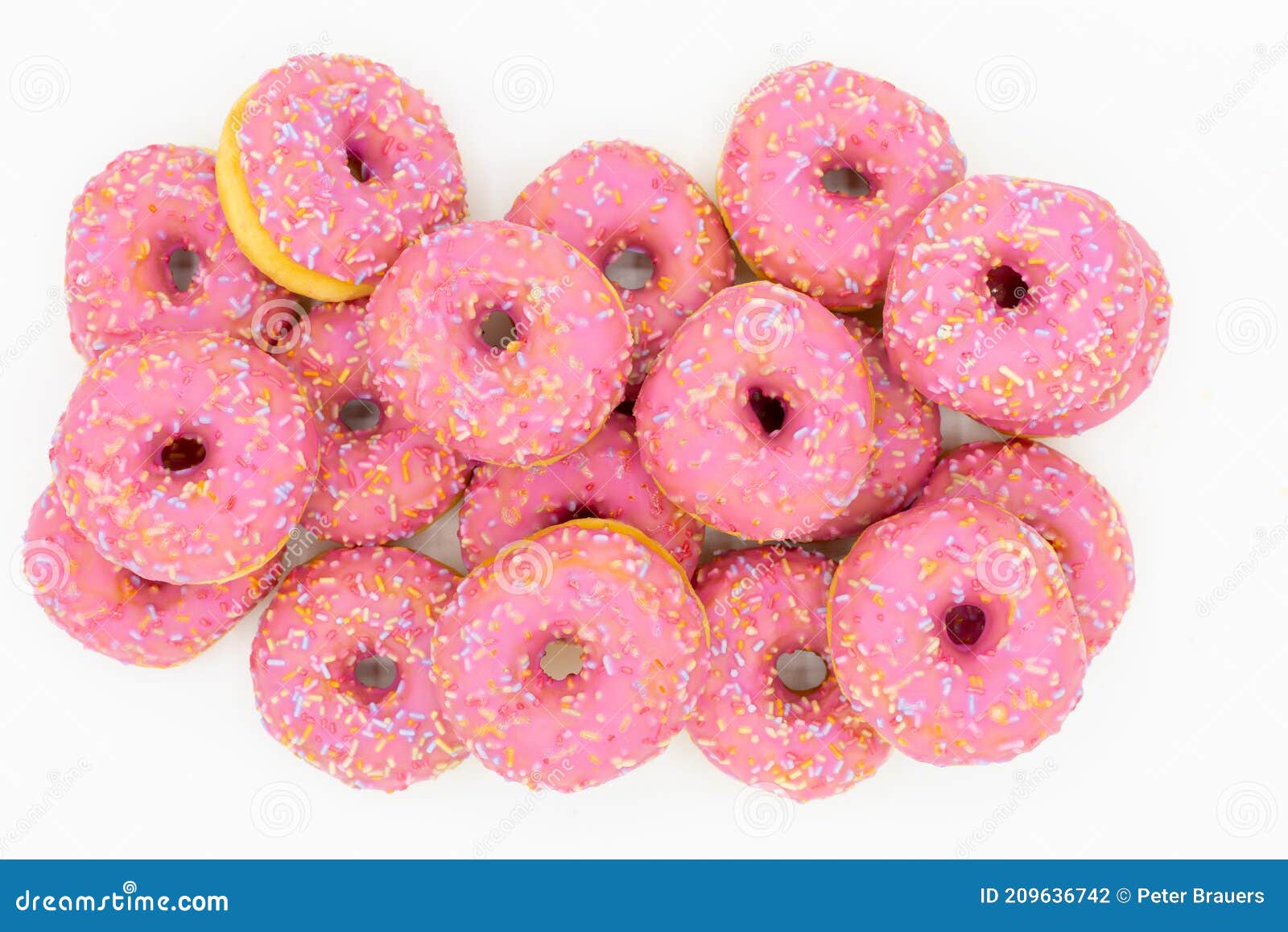 Group of Sweet Pink Donuts Photographed in Top View on White Background ...