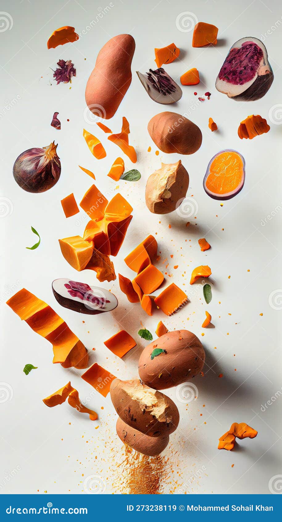 Group of Sweet Potatoes Vegetable Creatively Falling-Dripping Flying or ...