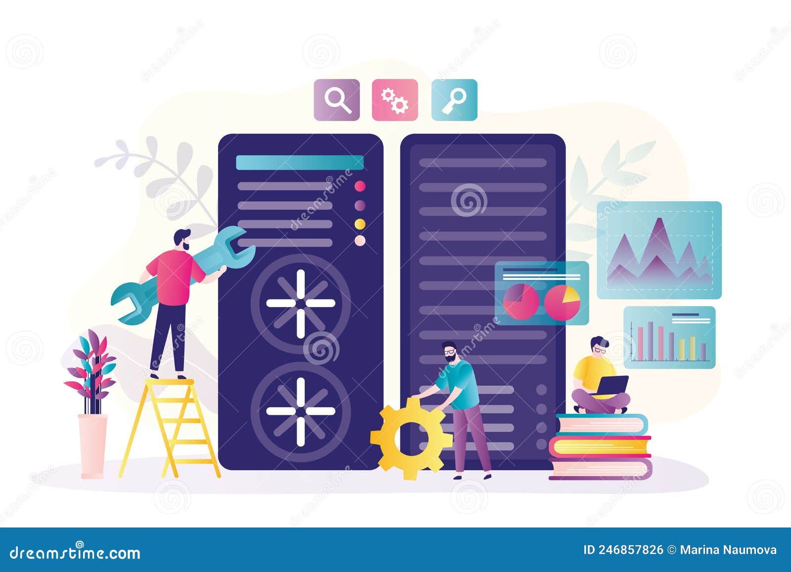 Group of Sysadmins Configures and Optimizes Server. System ...