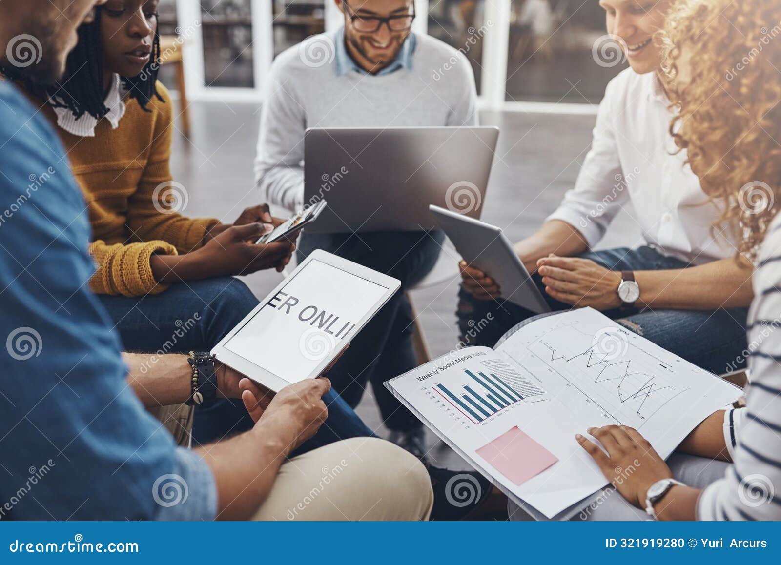 Group, Tablet Screen and Business Meeting for Data Analysis, Mockup ...