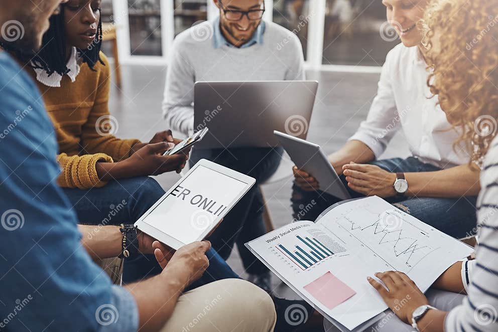 Group, Tablet Screen and Business Meeting for Data Analysis, Mockup ...
