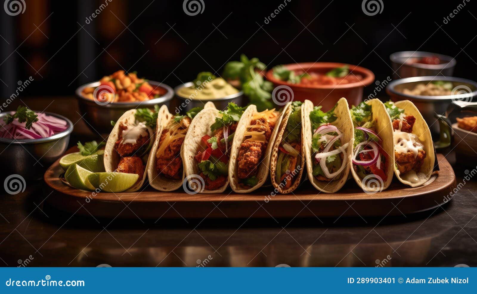 A Group of Tacos on a Wooden Board Stock Illustration - Illustration of ...