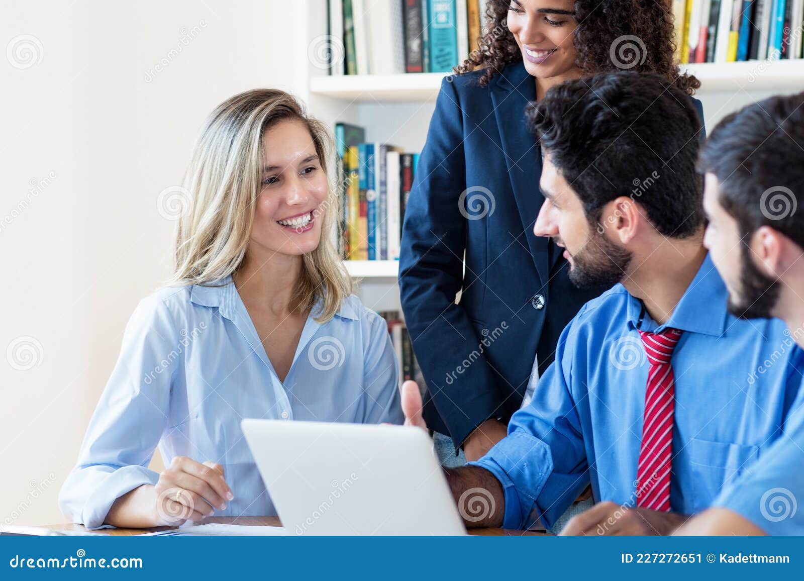 Group of Talking Hispanic Business Trainees at Computer Stock Image ...