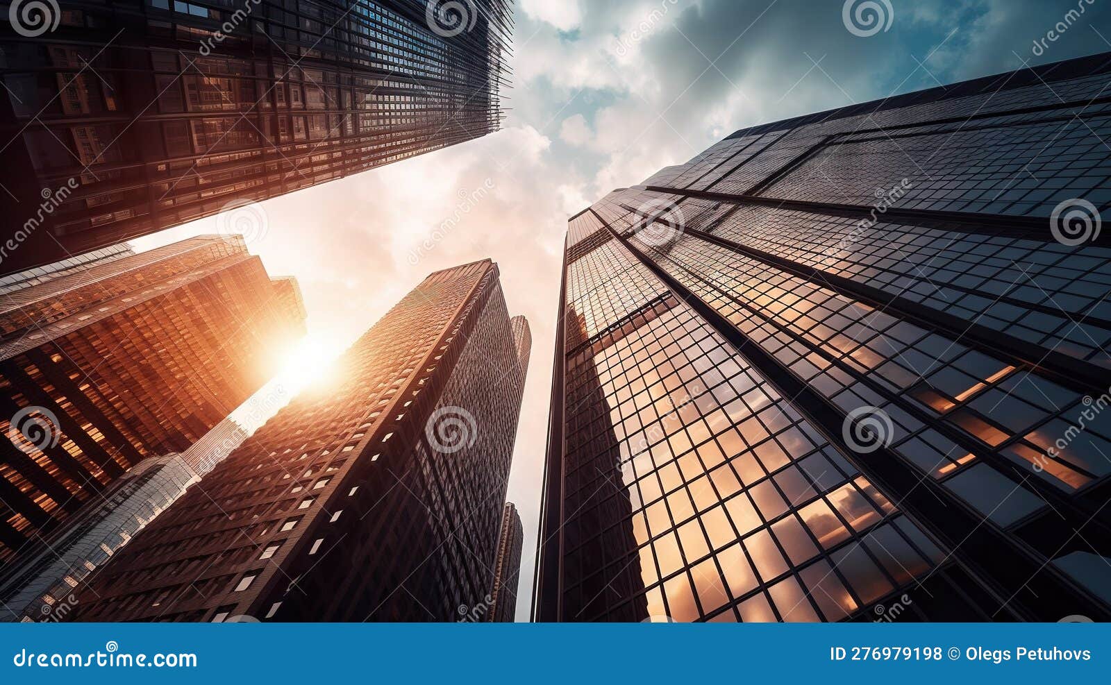 A Group of Tall Buildings with the Sun Shining through Them Stock ...