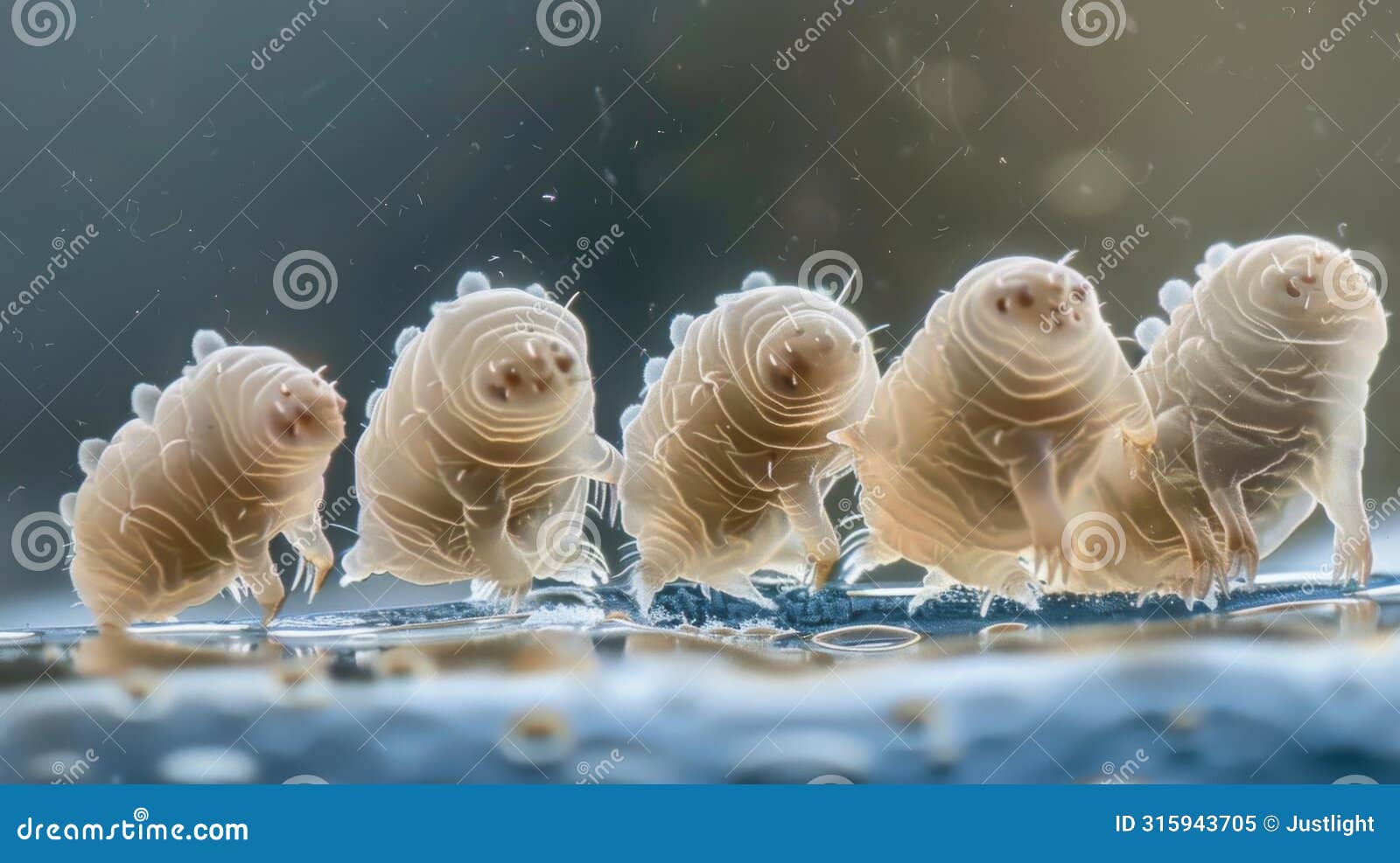 A Group of Tardigrades Can Be Seen Under a Microscope Appearing As Tiny ...