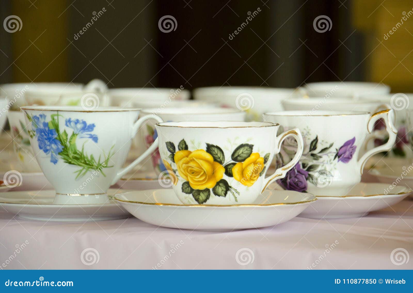 A Group of Tea Cups on Saucers Stock Photo - Image of food, friends ...