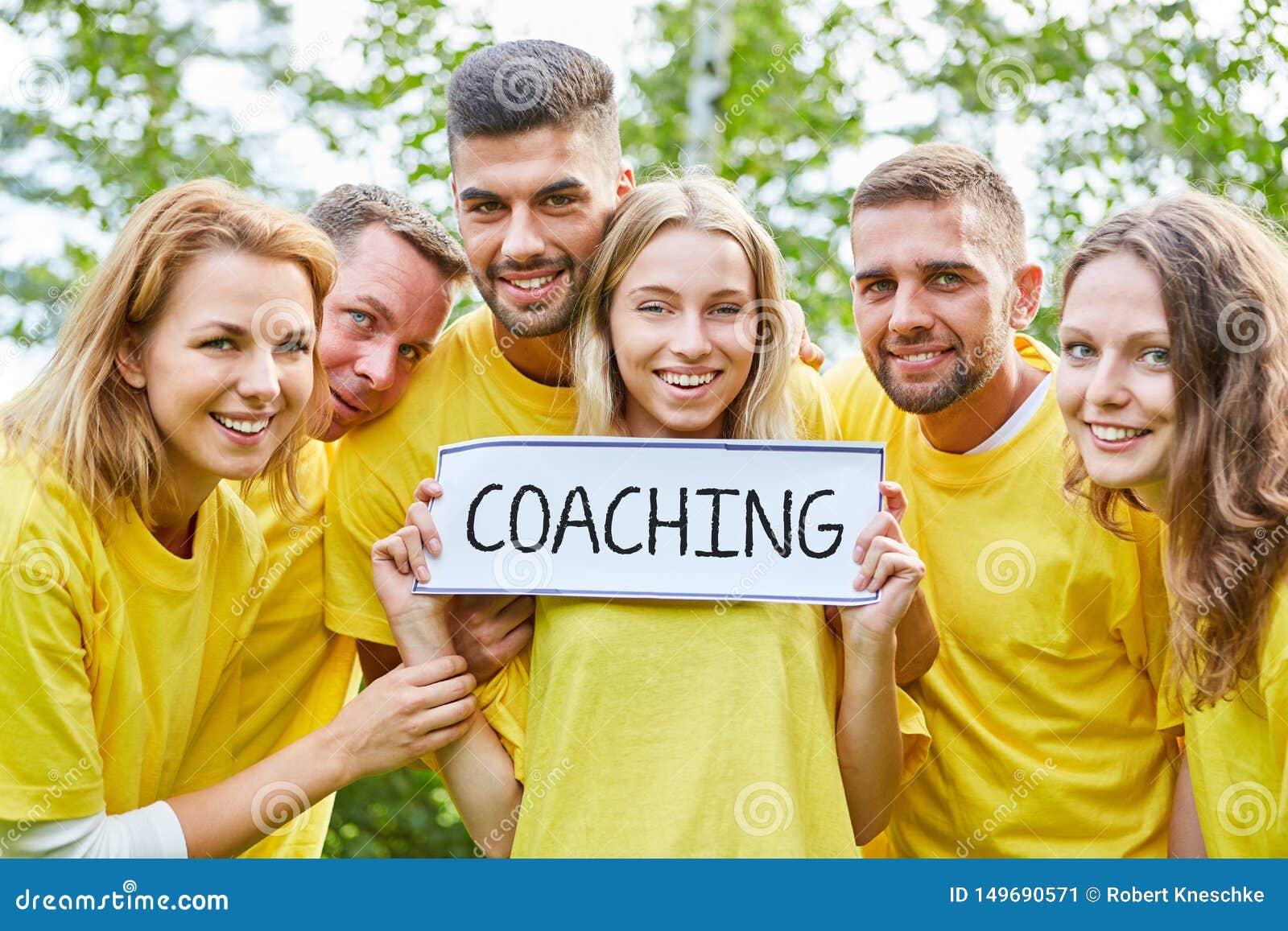 Group or Team Holds Coaching Sign Stock Image - Image of event ...