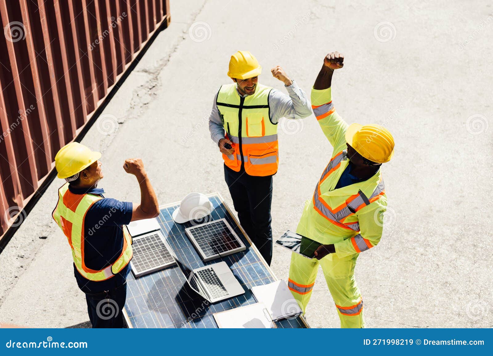 Group of Teamwork Warehouse Worker Working at Cargo Containers Shipping ...