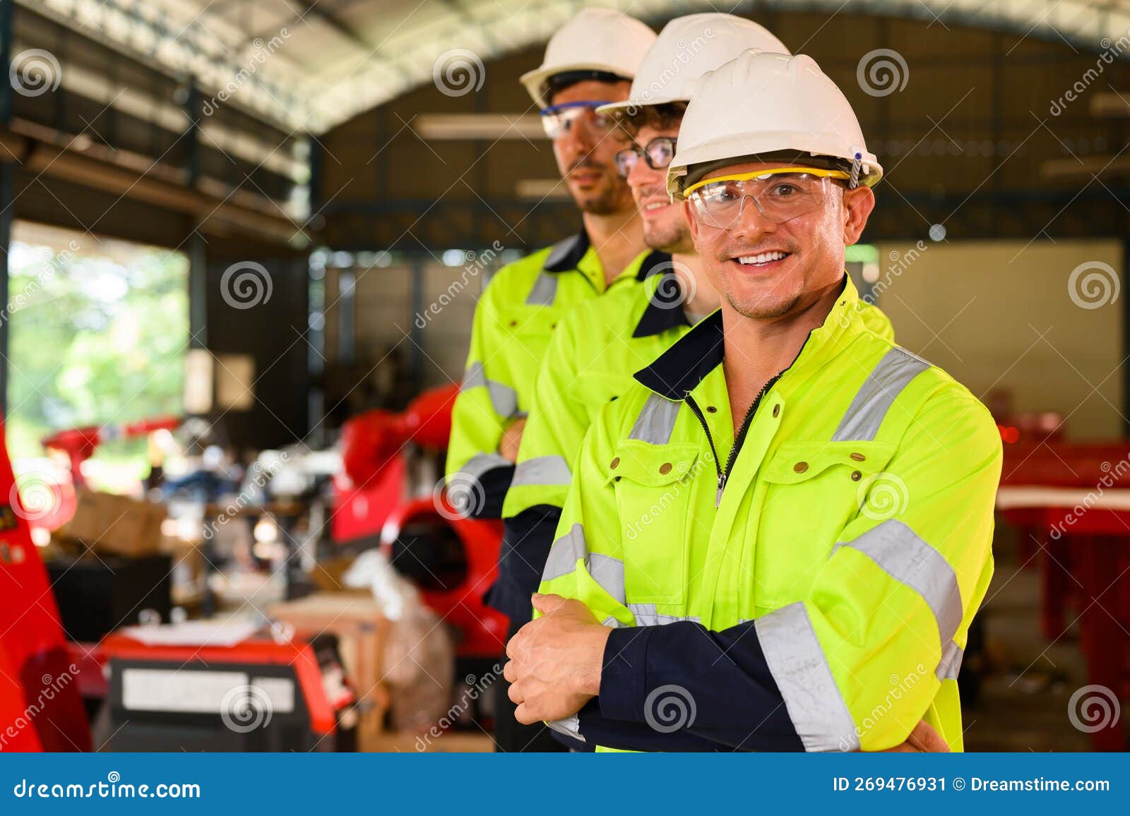Group of Technicians Engineers Workers Posing To Camera with Smile ...