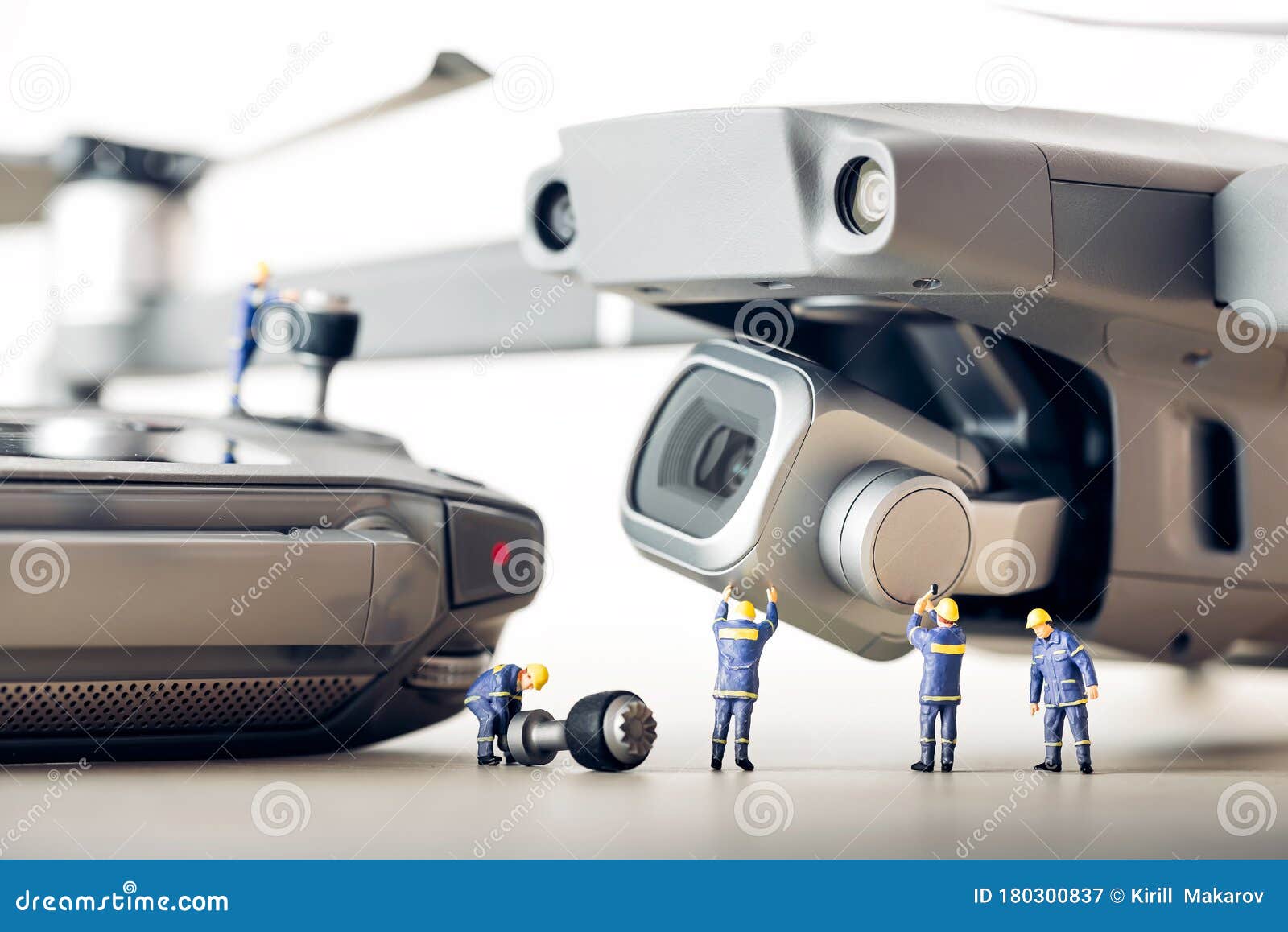 Group Technicians Preparing Drone for the First Flight Stock Image ...