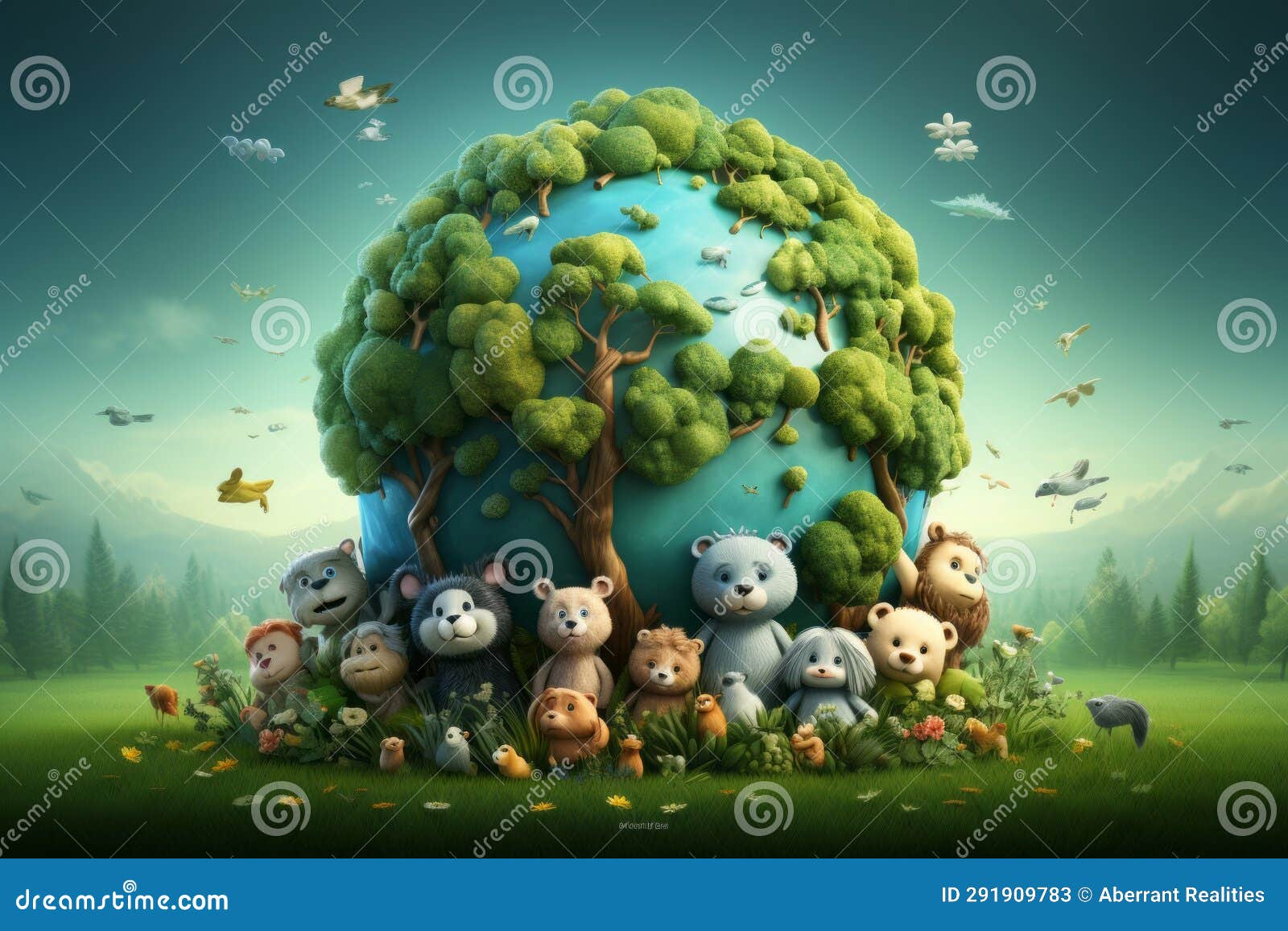 A Group of Teddy Bears Standing Around an Earth Stock Illustration ...