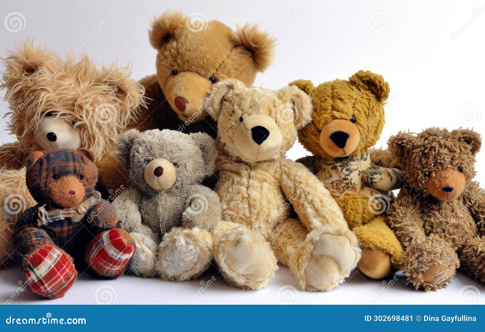 A Group of Teddy Bears on a White Background Close-up Stock ...
