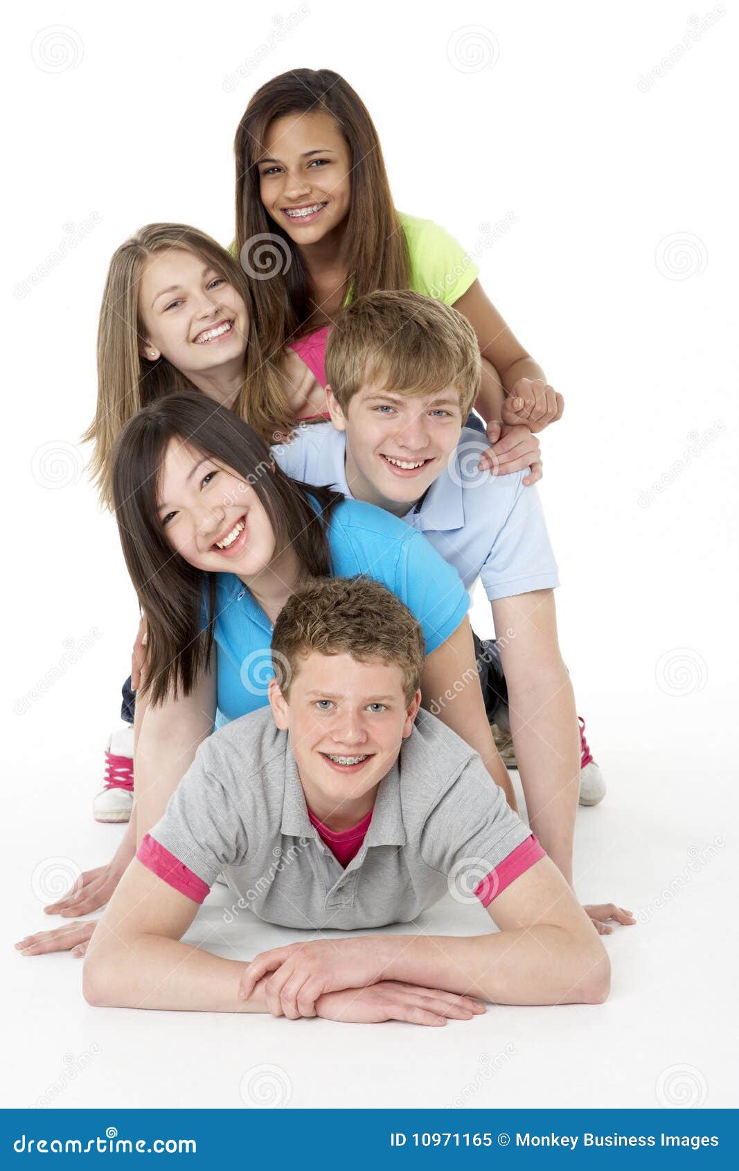 Group of Teenage Friends in Studio Stock Image - Image of pile, camera ...