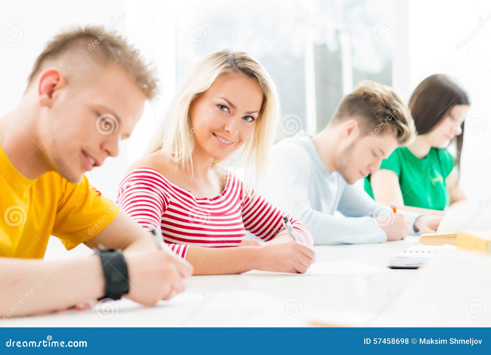 Group of Teenage Students Studying at the Lesson in the Classroom Stock ...