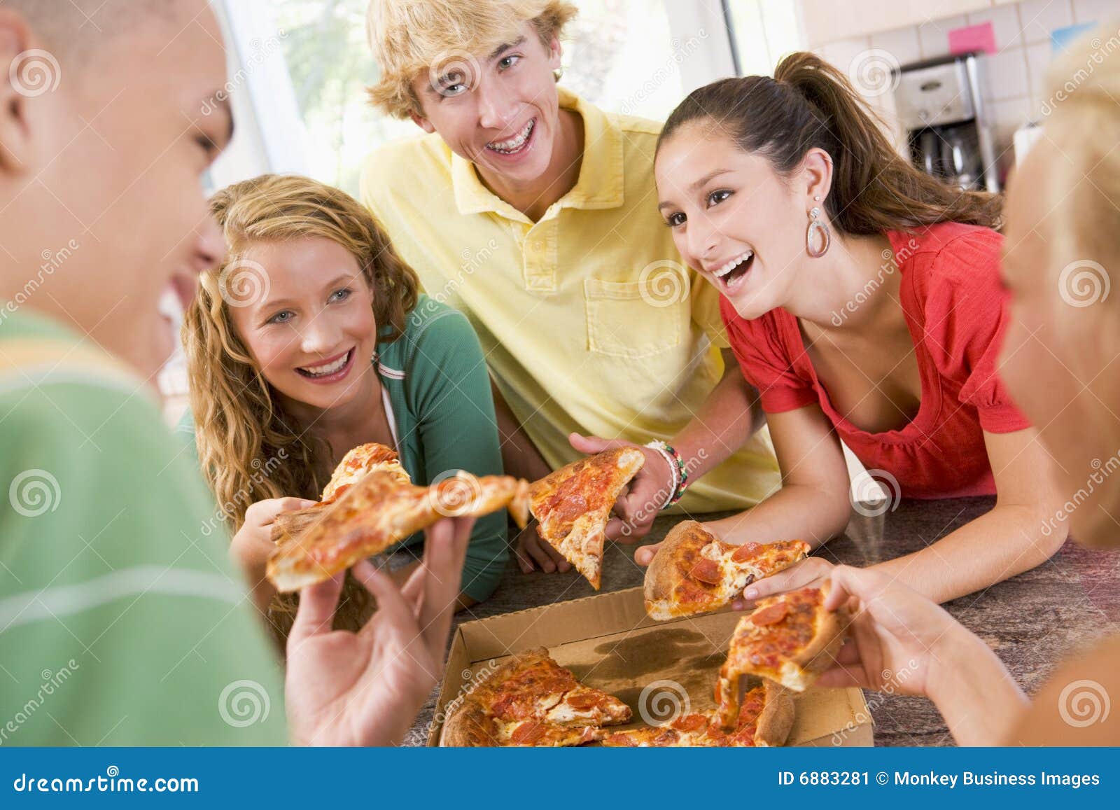 Group of Teenagers Eating Pizza Stock Image - Image of color ...