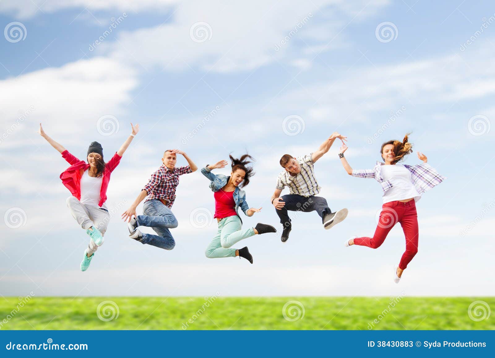 Group of teenagers jumping stock image. Image of girls - 38430883