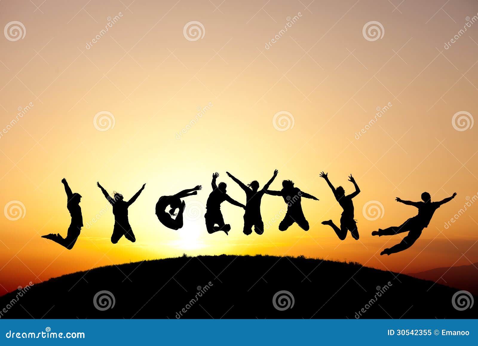 Group of Teens Jumping in Sunset Stock Image - Image of coast, music ...
