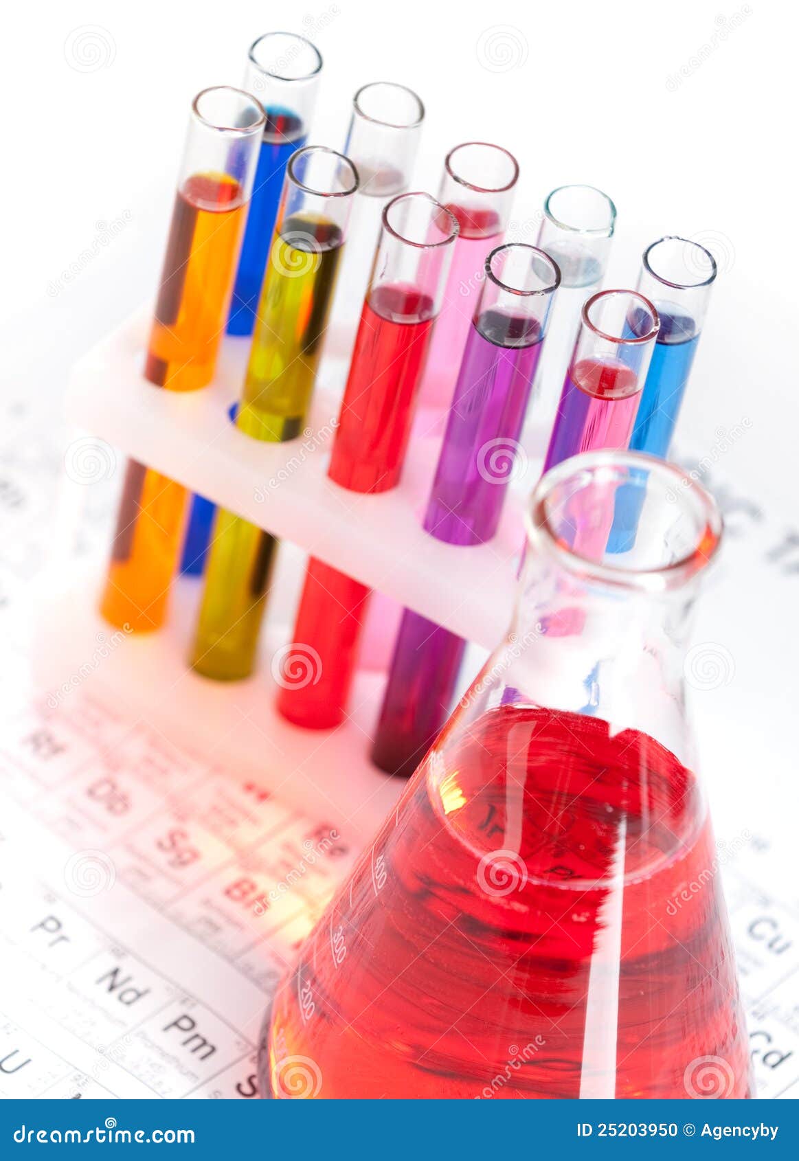 Group of Test Tubes and Flask Stock Photo - Image of table, reagent ...