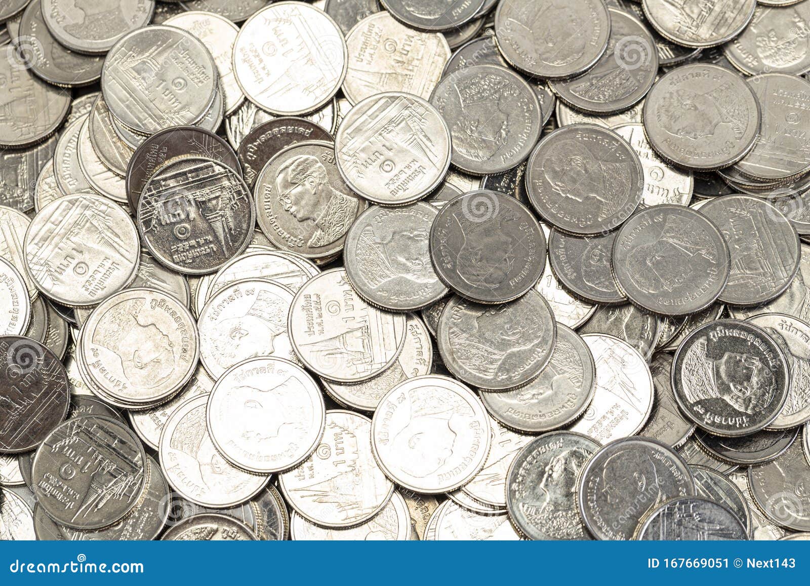 A Group of Thai 1 Baht Coin with Two Side Display on the Floor Stock ...