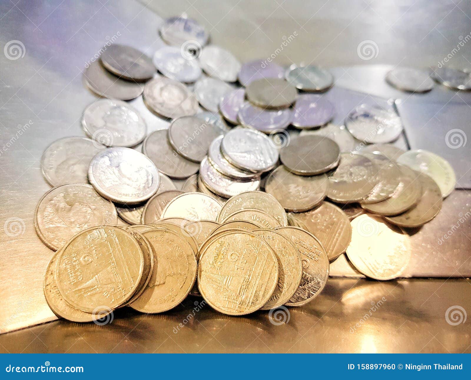 Group of Thai baht coins stock photo. Image of currency - 158897960